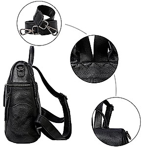 Iswee Genuine Leather Vintage Casual Daypack Backpacks Travel Essentials Anti-theft Work Fashion Backpack Purse for Women (Black)