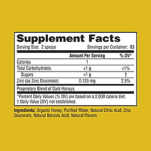 HoneyWorks Kids Throat Spray for Sore Throat Relief, 1 Oz, Soothing Non-GMO USDA Organic Dark Honey + Zinc, Fast-Acting Relief, Ages 12 Months+