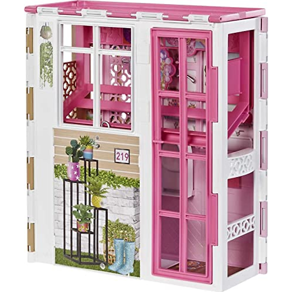 Barbie Doll House with Furniture & Accessories Including Pet Puppy, 4 Play Areas (Kitchen, Loft Bed, Bathroom & Dining Room) Small