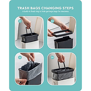 Baffect 2 Liter White Slim Bathroom Trash Can with Lid and Toilet Brush Holder