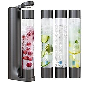 Fizzpod Home Soda Maker Sparkling Water Carbonator With 3 Bottles and 2 Bottle Brushes (Black)