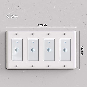 WIFI Smart Light Switch,Inle Tuya Smart Switch,Compatible with Alexa/Google Assistant and IFTTT,Remote Control and Timer,No Hub Required,Neutral Wire Required,15A 100-240v 2.4GHz(4 Gang)