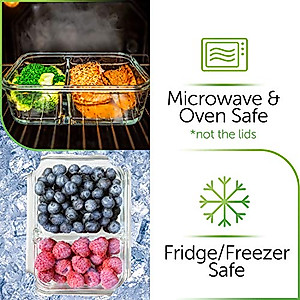 PrepNaturals glass food storage containers, meal prep container, bento box for lunch, dishwasher & microwave safe (multi-compartment)