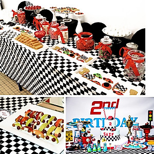 Teruntrue 10 Packs Black Checkered Plastic Tablecloth 54"x108"Black and White Checkered Table Cover Disposable Racing Table Cloth Will Cover Any Table up to 8 ft for Weddings Birthday Party Décor