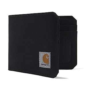 Carhartt Men's Bifold and Passcase, Durable Billfold Wallets, Available in Leather and Canvas Styles, Nylon Duck (Black), One Size