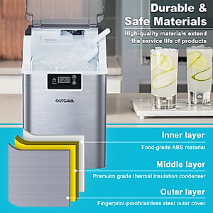OUTGAVA Nugget Ice Maker Countertop Compact Ice Making Machine with Auto-Cleaning Function, 44Lbs in 24 Hours,Portable Pellet Ice Maker Machine with Ice Scoop and Basket for Home/Office/Bar/Party