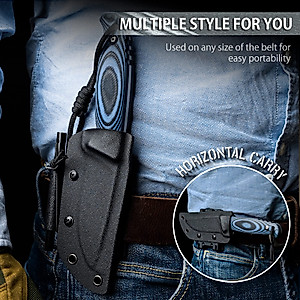 NedFoss Hyenas Bushcraft Knife with Fire Starter, 3.5" 440C Steel Camping Knife with Kydex Sheath, Blue G10 Handle for Outdoor, TAC, Gift