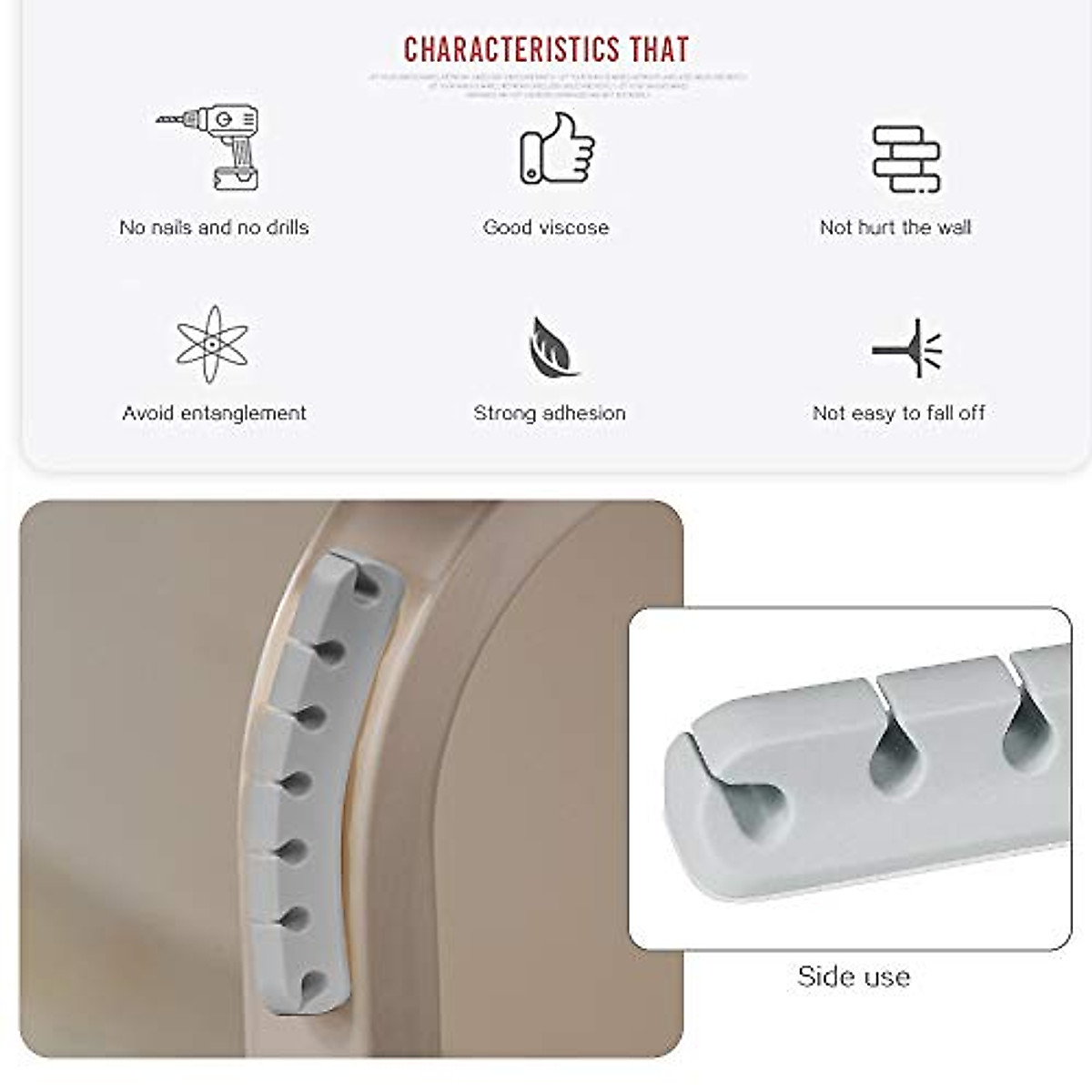 3 Pack Cable Holder Clips, Cable Management Cord Organizer USB Charging Clips Silicone Self Adhesive Wire Holders for Desktop USB Charging Cable Power Cord Mouse Cable Wire PC Office Home (Grey)