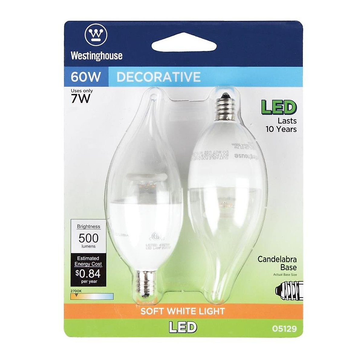 Westinghouse 0512900 60W Equivalent C13 Soft White LED Light Bulb with Candelabra Base