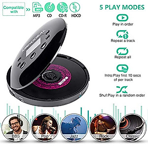 Portable CD Player, MONODEAL Rechargeable Personal Compact Disc CD Player with Headphones, Anti-Skip Small Walkman Music CD Player for Cars Adults Kids Students (with Larger LCD Display)