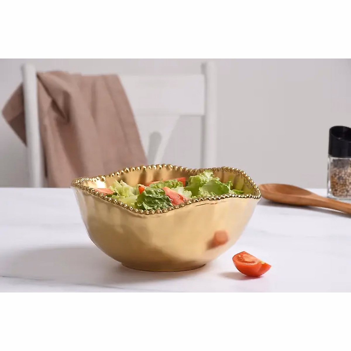 Pampa Bay Titanium-Plated Porcelain Large Salad Bowl, 10.5 Inch, Matte Gold Tone, Oven, Freezer, Dishwasher Safe, MCA1721