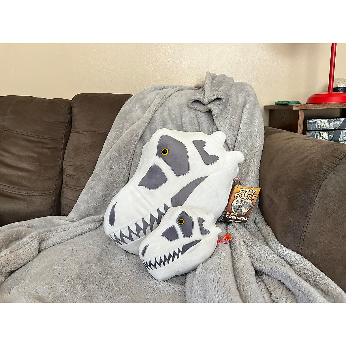 GIANT MICROBES Fuzzy Fossils Gigantic 15" T rex Stuffed Animal, T rex Plush, Dinosaur Stuffed Animal, Tyrannosaurus Rex Toy, Dinosaur Skull Decor, Dinosaur Pillow, Paleontologist Gifts