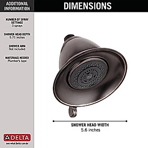 Delta Faucet 3-Spray Shower Head, High Pressure Shower Head Oil Rubbed Bronze, Massage Shower Head, High Flow Shower Head, Venetian Bronze RP34355RB