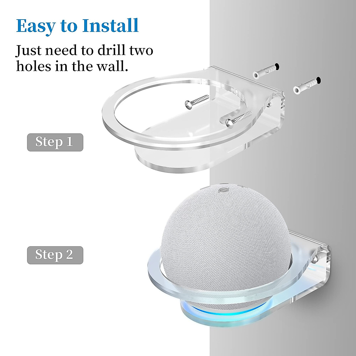 HomeMount Clear Screw Wall Mount - All New 4th Gen Acrylic Holder, Space Saving Solution Bracket Shelf Compatible with Homepod Mini Speaker & Cylindrical Portable Speakers (Clear 2Pack)