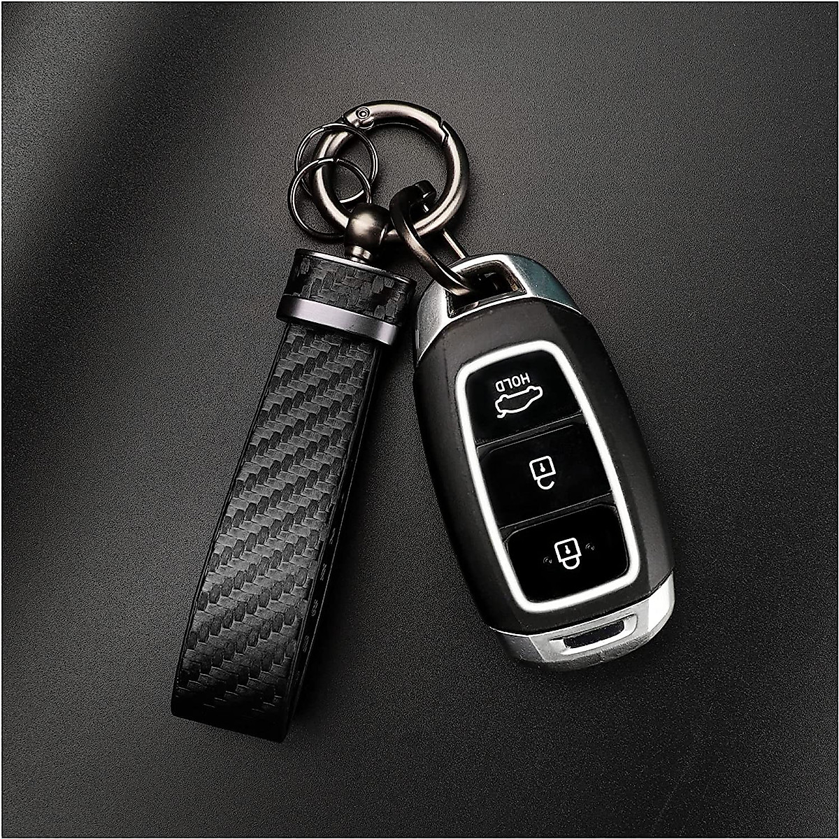 Turcee 2PCS Carbon Fiber Car Keychain Kit,Gift for Men and Women,Quick Release Spring with D-Ring Anti Lost Car Keychain Organizer