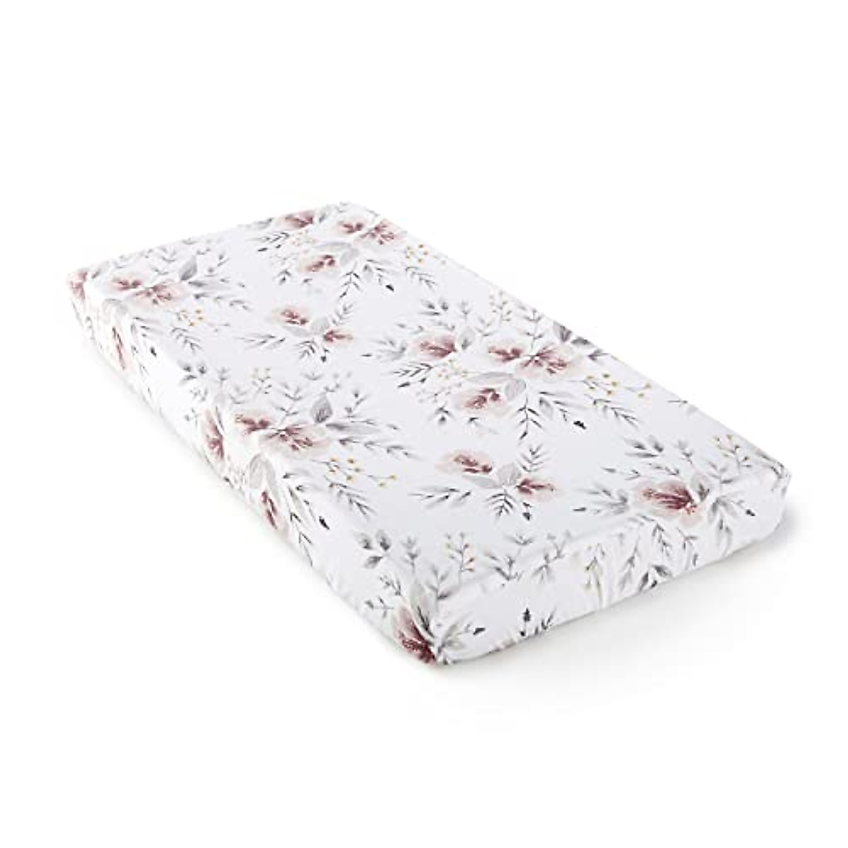 Levtex Baby - Adeline Diaper Changing Pad Cover - Fits Most Standard Changing Pads - Large Clusters of Floral Bouquets in Shades of Blush and Grey on White - Nursery Accessories - Plush