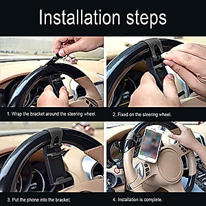 Car Steering Wheel Phone Mount, Portable Steering Wheel Phone Holder Mount Clip, Steering Wheel Smartphone Mount, Phone Holder Universal for Most Phones (Black)