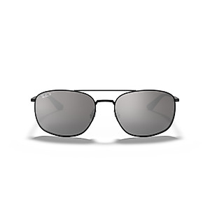 Ray-Ban RB3654 Square Sunglasses, Black/Polarized Grey Mirrored Gradient Silver, 60 mm