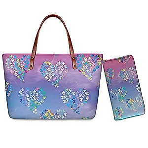 YSTARDREAM Dog Paw Print Handbag and Wallet Set for Women Cute Large Totes Hand Bag Top Handle Bag,Purse and Wallet Set for Work School Beach Travel Shopping Bag