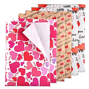 TUPARKA 6 Sheets Valentine's Day Wrapping Paper Printed Patterned Tissue Love Heart Wrapping Paper for Gift Wrap （Sweet Letters）