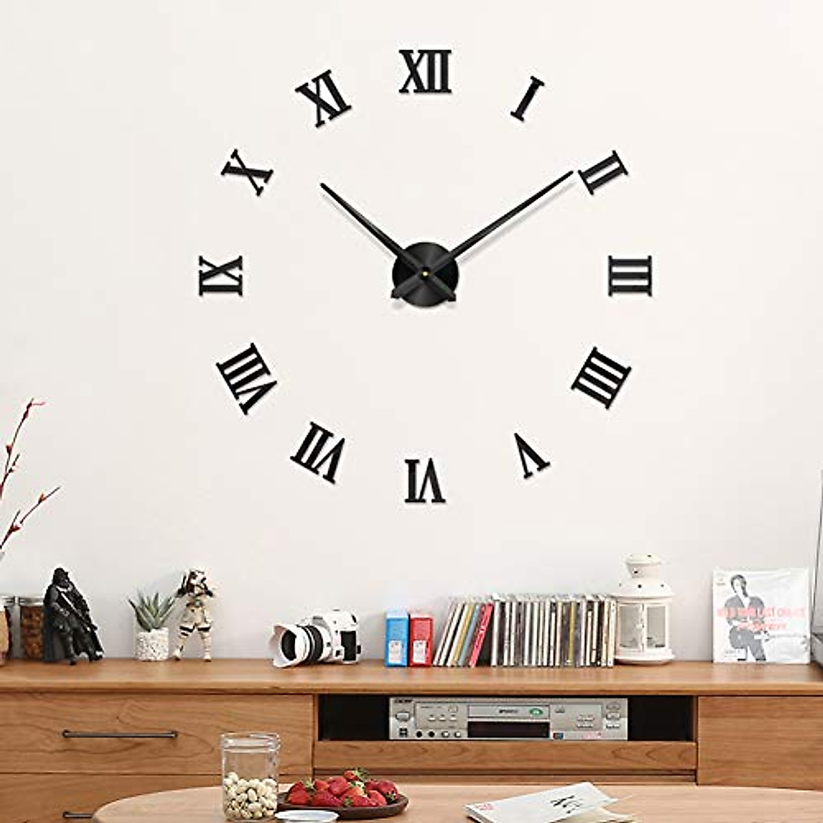 Fansipro Modern DIY Large Wall Clock Big Watch Decal 3D Sticker Roman Numerals Home Decor, Clock Tray Size: 12CM, Black