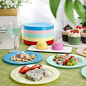 bUCLA 100PCS 6.25inch Plastic Dessert Plates -Cake Plates Appetizer Plates - Disposable Rainbow Plates In 5 Colors for Party, Birthday and Baby Shower