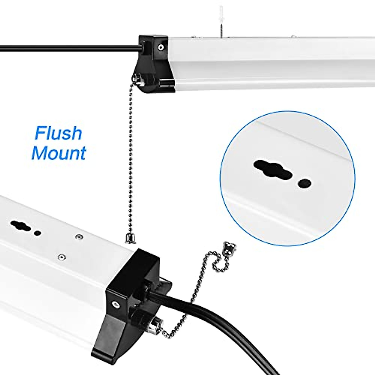 FAITHSAIL Linkable 8FT LED Shop Light, 110W, 12000 Lumen, 5000K, 8 Foot LED Fixture for Garage, Warehouse, Workshop, Plug in with Power Cord, Pull Chain, Daylight Lighting, 4 Pack