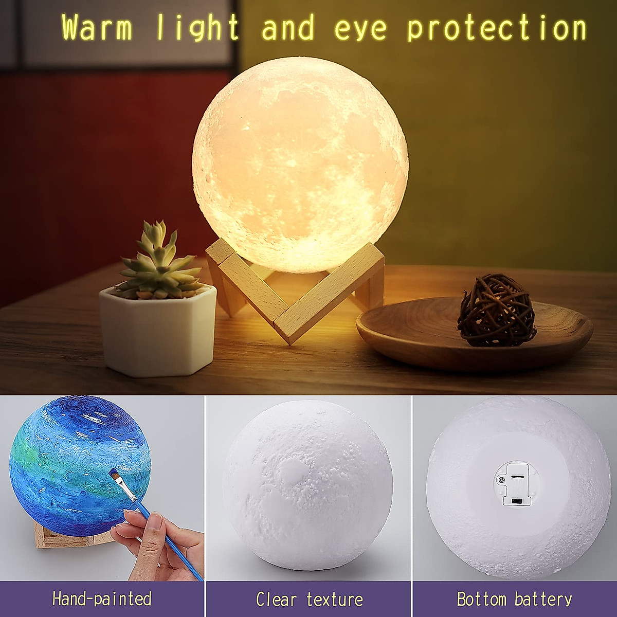 [ Update 2024] Paint Your Own Moon Lamp Kit, 5.9 inches-Button Battery Type DIY Moon Night Light for Kids Art Supplies Creativity Arts & Crafts Kit for Kids, Teen Girls Boy Birthday