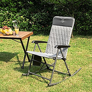 TIMBER RIDGE Padded High Back Folding Rocker Side Pocket Portable Rocking Lawn Chair Foldable for Camping Patio Garden, Supports 300 LBS, Grey