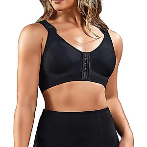 BRABIC Women Post-Surgical Sports Support Bra Front Closure with Adjustable Straps Wirefree Racerback (Black, L (fit for 36B 36C 36D 38A))