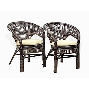Wickerix Pelangi Handmade Rattan Dining Wicker Chair w/Cushion, Dark Brown