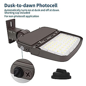 Xbuyee 150W LED Parking Lot Light with Dusk to Dawn Photocell, Dimmable Commercial Outdoor Shoebox Lights with Arm Mount, 130LM/W 5000K 100-277V IP65, Power Selectable (75W/100W/150W) ETL