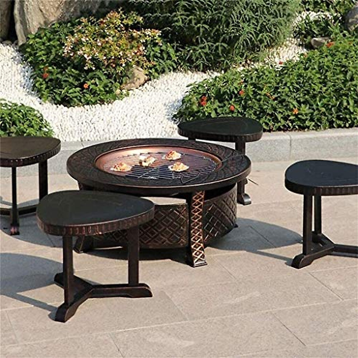 LEAYAN Garden Fire Pit Portable Grill Barbecue Rack Outdoor Fire Pit Bonfire Wood Burning Patio Coal Grill Firepit for Grill Charcoal Grill with Spark Screen with Cover BBQ Cooking for Camping Ba