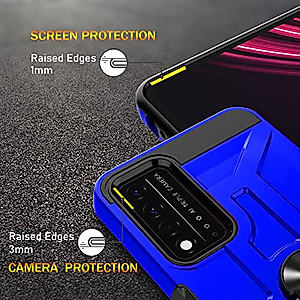 T-Mobile Revvl V+ 5G Cover, Revvl V+ 5G Case with [3X Tempered Glass Screen Protector], Built-in Ring Kickstand and Magnetic Car Mount Shockproof Dropproof Armor Case for TCL REVVL V+ 5G - Klein Blue