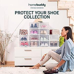 HomeBuddy Shoe Organizer for Closet - 12 Pack Shoe Boxes Clear Plastic Stackable Bins, Clear Shoe Boxes Stackable with Lids, Sneakers Storage Case, Zapateras Organizer for Shoes, Closet Shoe Organizer