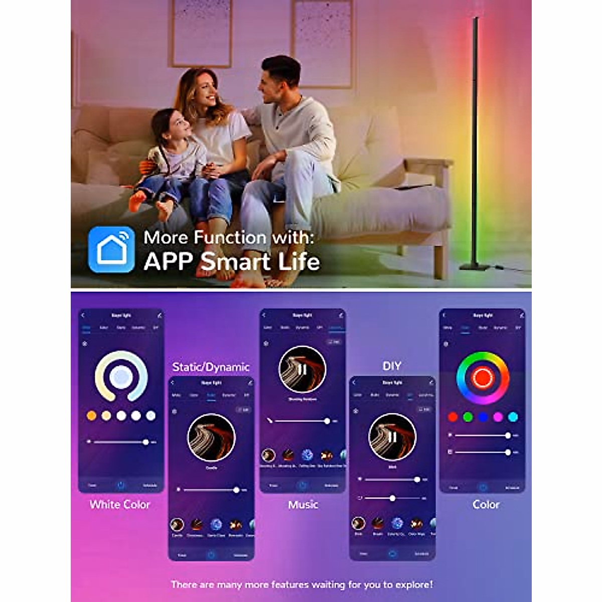 Smart Floor Lamp, ibaye LED Corner Floor Lamp, 16 Million Colors, DIY & Scene Mode, Music Sync, Work with Alexa, Google Assistant, and WiFi APP, Modern Floor Lamp for Living Room, Bedroom, Gaming Room