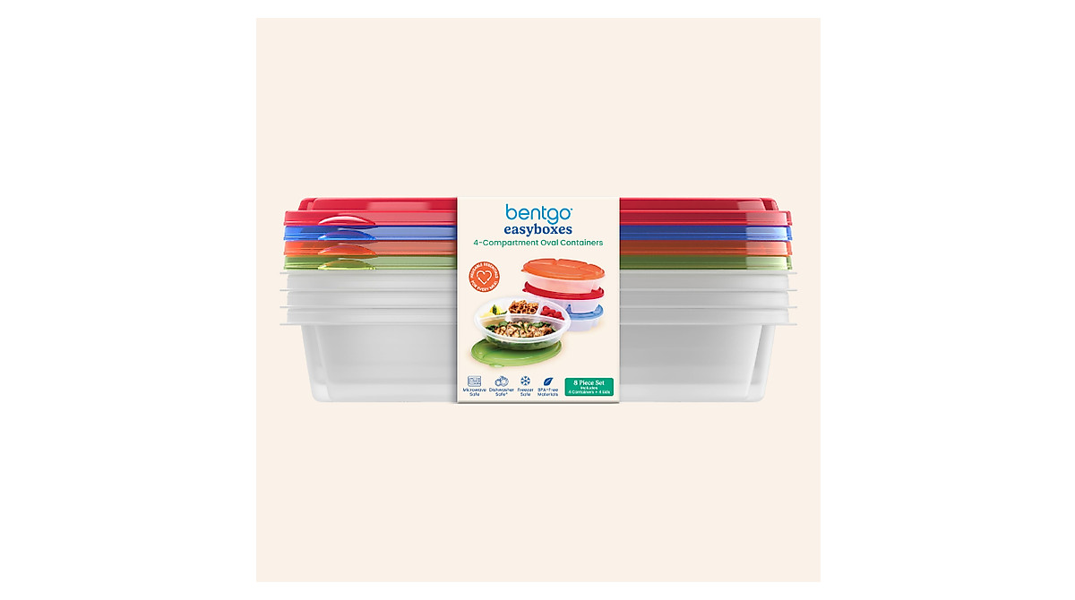EasyLunchboxes Oval Lunch Boxes - Reusable 4-Compartment Containers