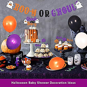 Halloween Gender Reveal Decorations Kit Boo-y or Ghoul Baby Shower Party Banner Cake Cupcake Topper Purple Orange Balloons Fall Boy Or Girl October Sex Announcement Ideas Favor Supplies