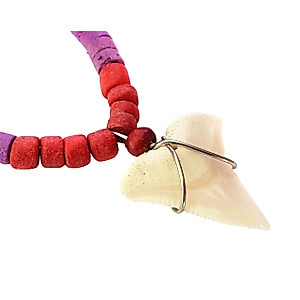 Swimmi Genuine Shark Tooth Necklace for Men, Great White Shark Tooth Necklace, Handmade Wooden Beads adjustable Cords Shark Tooth Necklace for Women Jewelry BA370