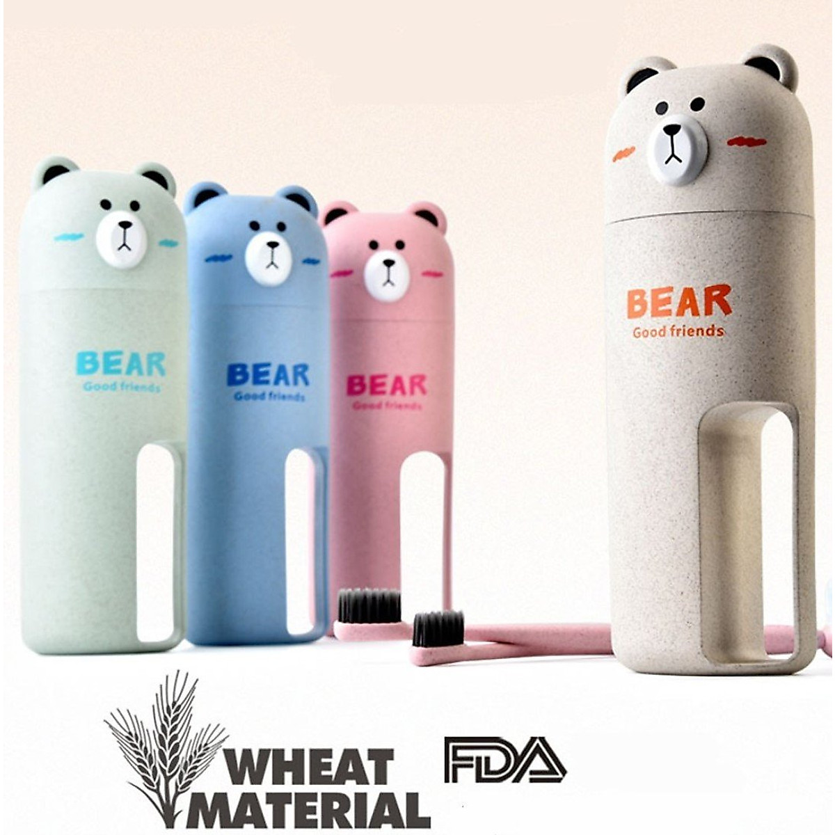 Fantasee Travel Toothbrush Cup 2 Toothbrush Included Portable Business Trips Wash Cup Holder Travel Toothpaste Holder Organizer Eco-Friendly Material Wheat Straw Fiber Blue Color