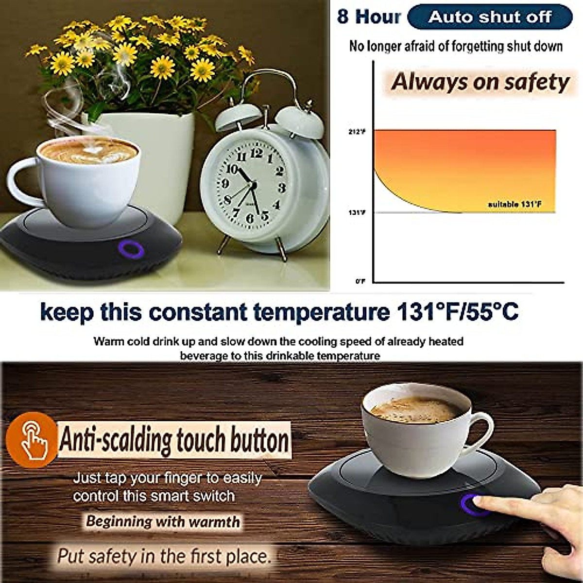 Coffee Mug Warmer Smart Beverage Warmer,Coffee Cup Warmer for Desk with Auto Shut Off Mug Heater & Detachable Cable,Milk Tea Cocoa Candle Warmer Heating Plate,Coffee Warmer for Desk Office Home Gift