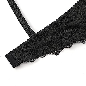 Sexy Code 1701 4 Piece Women Lace Lingerie Set with Garter Belts and Stockings Unlined Balconette Bra with Underwire Black