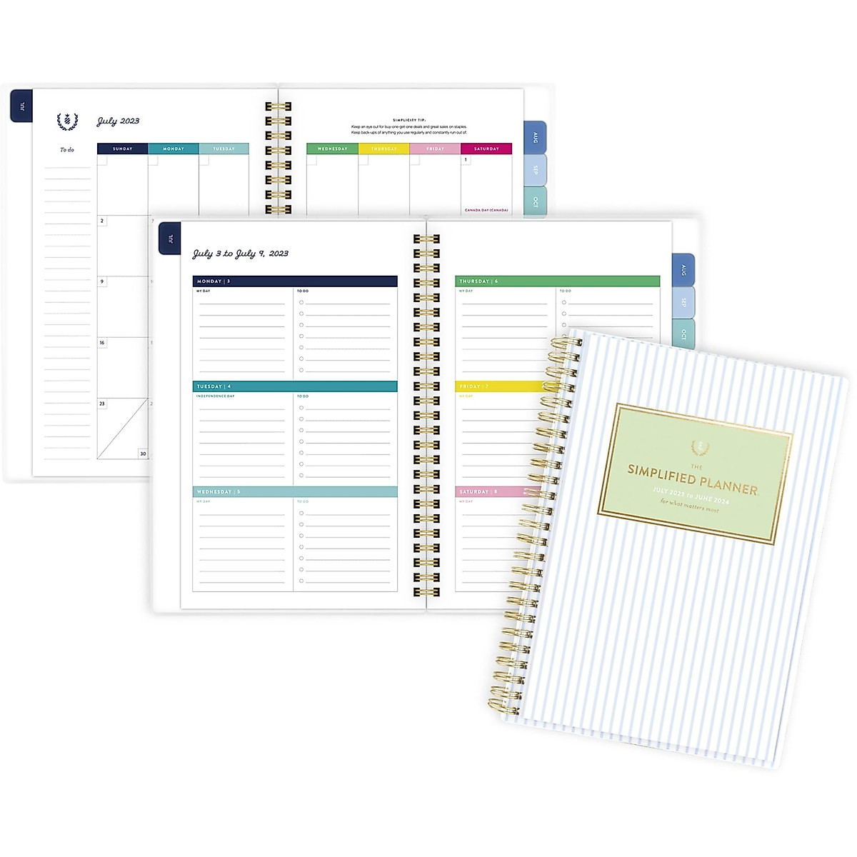 AT-A-GLANCE 2023-2024 Academic Planner, Simplified by Emily Ley, Weekly & Monthly, 5-1/2" x 8-1/2", Small, Monthly Tabs, Flexible Cover, Customizable, Carolina Stripe (EL11-201A)