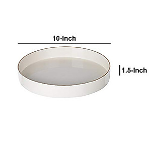 Benjara Sturdy Wooden Round Tray, White