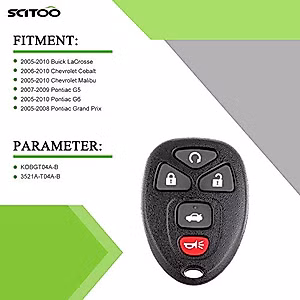 SCITOO Replacement for 2X5 Button Key Fob Keyless Entry Remote Fob Case for 04-16 for Buick LaCrosse for Chevy for Malibu for Pontiac G6 Series KOBfor GT04A
