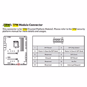 TPM2.0 Security Module 14Pin -LPC M S I (14-1) Trusted Platform for M S I MS -4136-4462