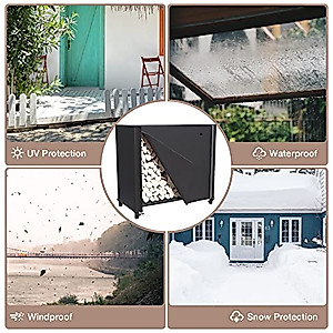 RitPin Firewood Rack Cover Outdoor 4 Feet Firewood Log Rack Cover Protector, Windproof, Waterproof Design, Protection and Storage for Wood,Black