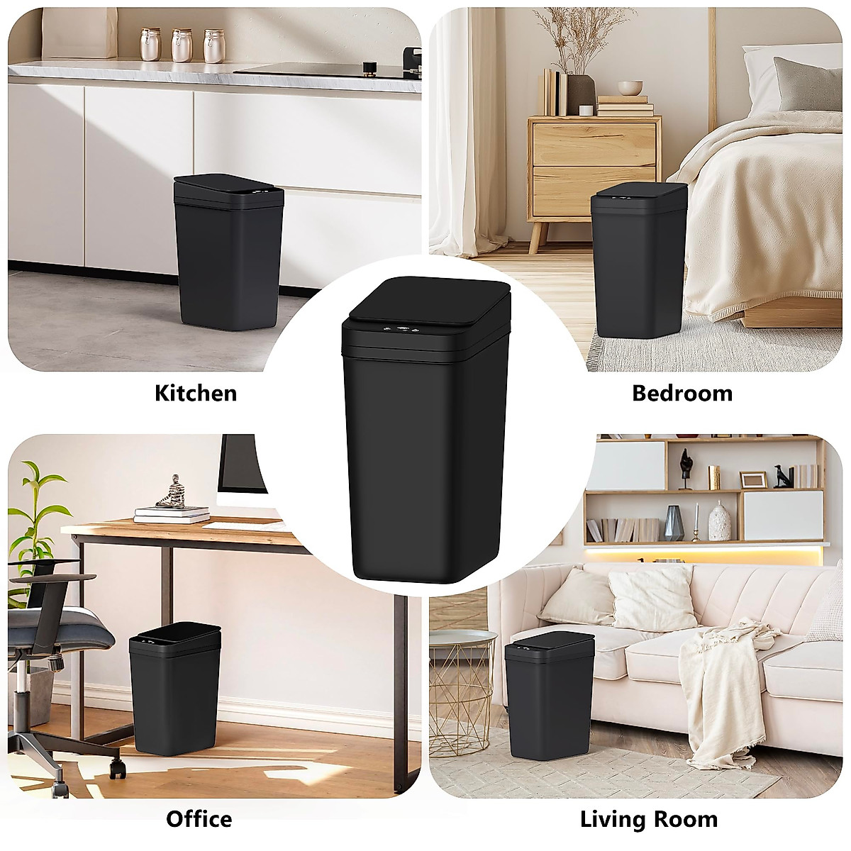 jinligogo Bathroom Trash Can Touchless, 2.5 Gallon Motion Sensor Smart Trash can with Automatic Lid, Waterproof Slim Plastic Narrow Bedroom Garbage Bin for Kitchen, Office, Living Room, RV - Black