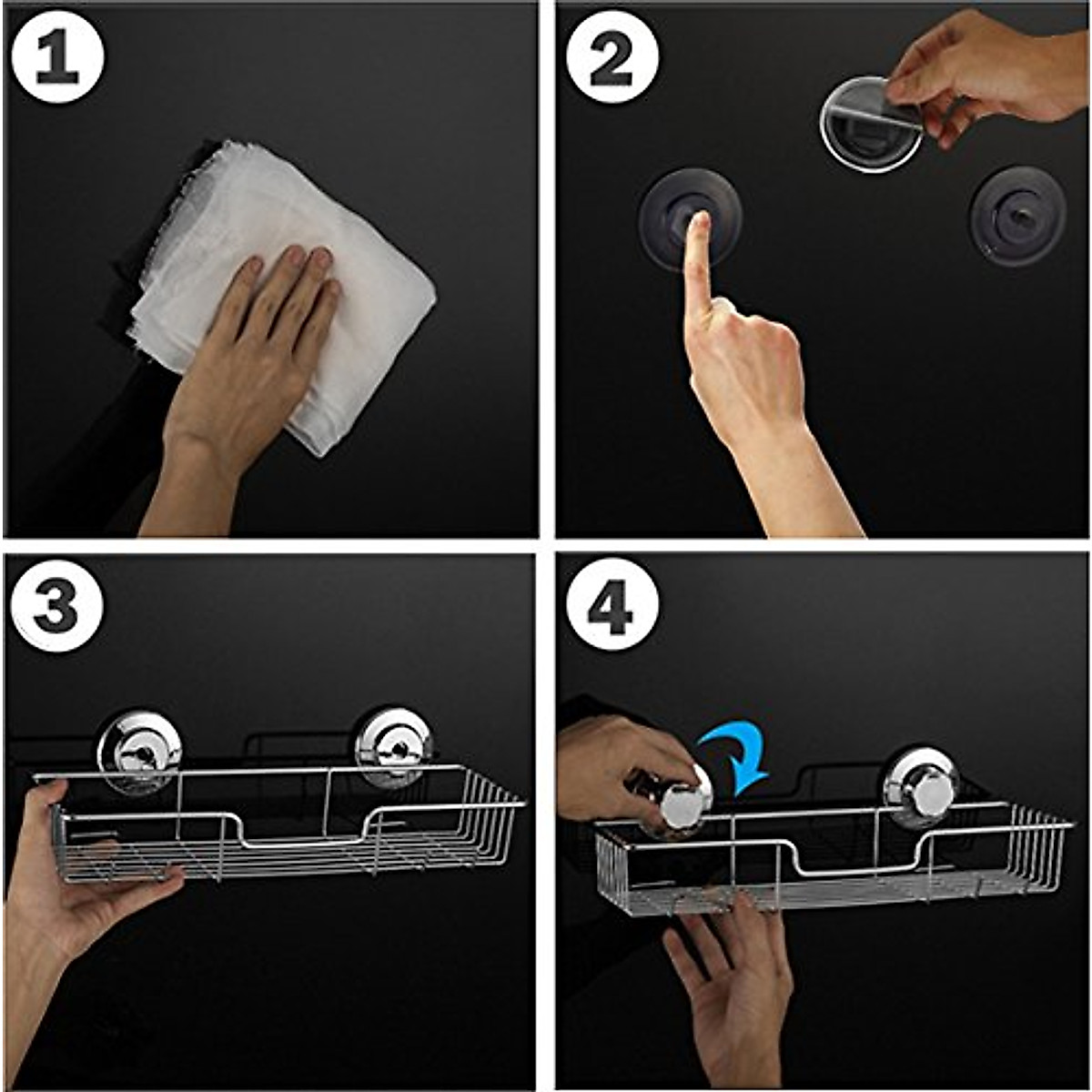 ARCCI Suction Shower Caddy, Shower Shelf Basket with Hooks, Wall Mounted Bathroom Organizer - 304 Stainless Steel Shower Rack for Shampoo, Conditioner Razor, 2 Sets