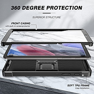 ZtotopCases Case for Samsung Galaxy Tab A7 Lite 8.7 inch 2021 Tablet (SM-T227/T225/T220), Built-in Screen Protector, Dual Layer Shockproof Full Protective Cover with Kickstand - Black